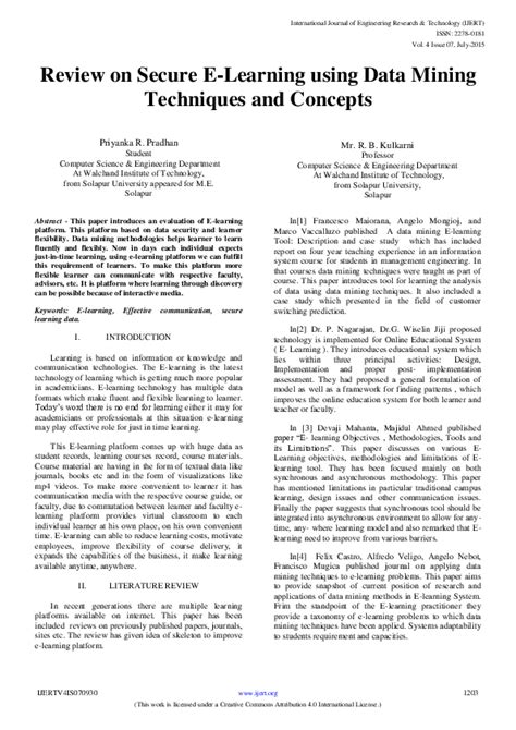 pdf ijert review on secure e learning using data mining techniques and concepts ijert