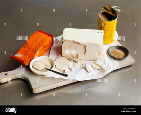 Assorted Types Or Forms Of Yeast Including Block Of Compressed Yeast