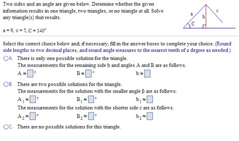 solved two sides and an angle are given below determine