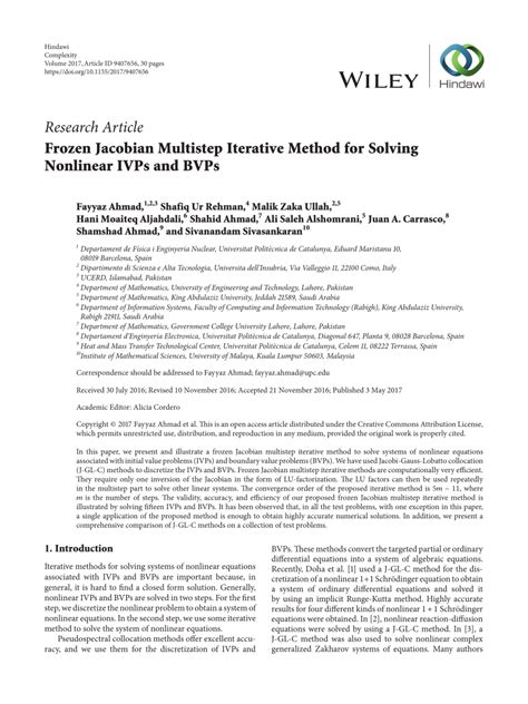 pdf frozen jacobian multistep iterative method for solving nonlinear ivps and bvps