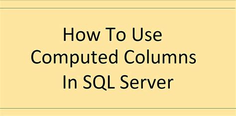 How To Use Computed Column In SQL Server