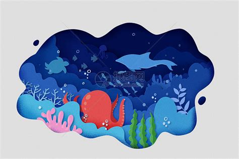 手绘剪纸世界海洋日海洋环保海底世界插画图片下载 正版图片402487604 摄图网