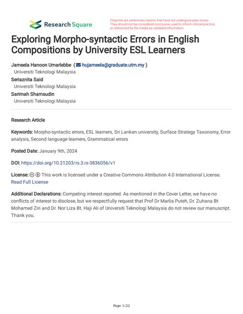 pdf exploring morpho syntactic errors in english compositions by university esl learners
