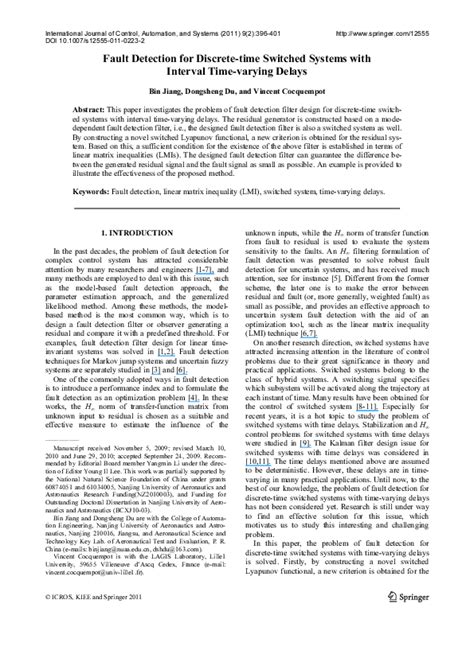 pdf fault detection for discrete time switched systems with intermittent measurements