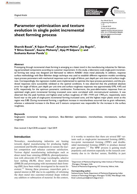 pdf parameter optimization and texture evolution in single point incremental sheet forming process