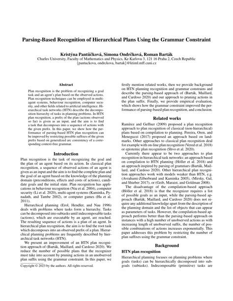 pdf parsing based recognition of hierarchical plans using the grammar constraint