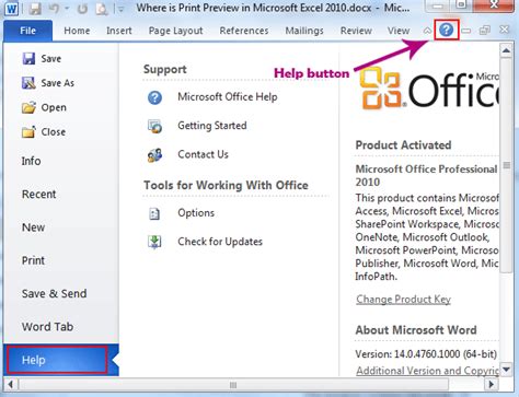 where is the help button in microsoft word 2007 2010 2013 2016 2019 and 365
