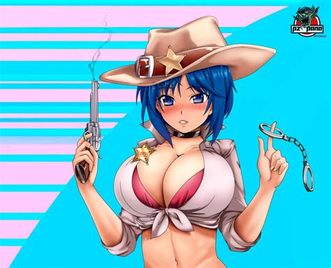 Rule 34 1girls Breasts Clothing Female Firearm Gun Hair Handgun Headwear Human Neckwear