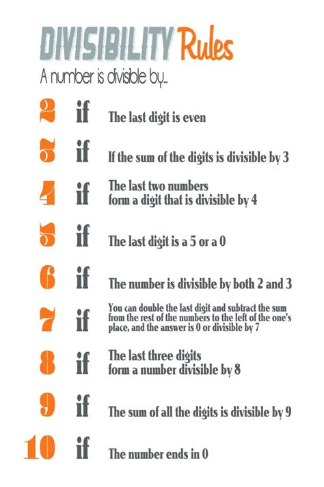 Free Printable Divisibility Rules Chart Printable Word Searches
