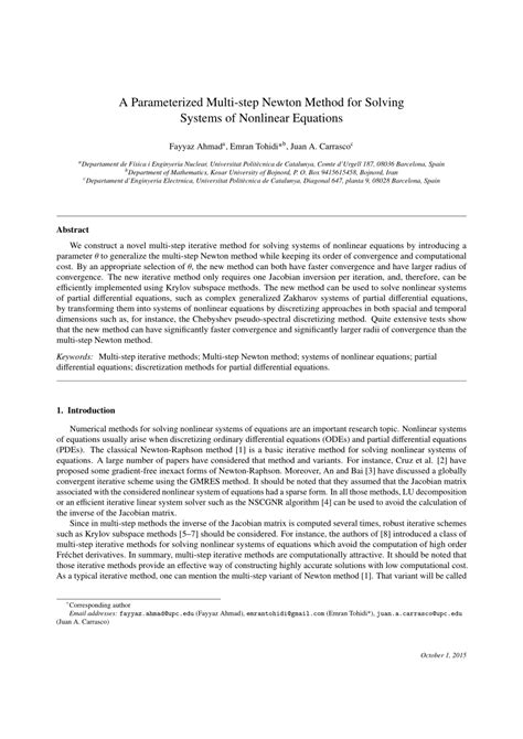 pdf a parameterized multi step newton method for solving systems of nonlinear equations