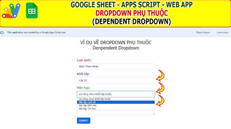 Google sheet App Script Web app Tạo Dropdown phụ thuộc Dependent