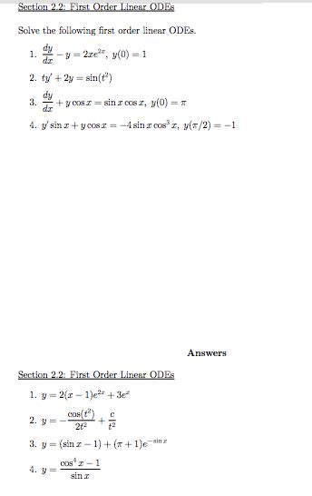 solved solve the following first order linear odes 1