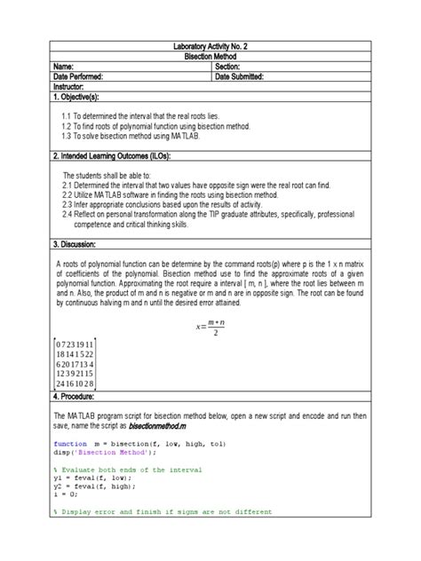 laboratory activity 2 bisection method download free pdf mathematical analysis mathematics