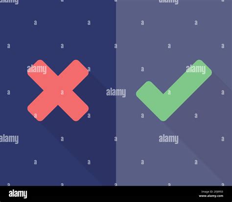 Wrong And Right Check Mark Flat Icons With Long Shadow Vector