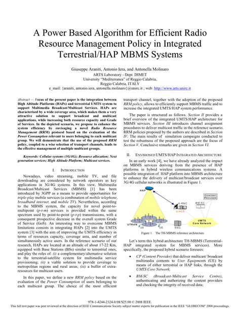 pdf a power based algorithm for efficient radio resource management policy in integrated