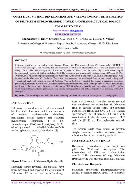 pdf analytical method development and validation for the estimation of diltiazem hydrochloride