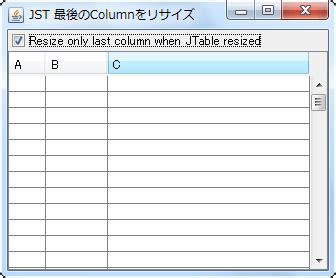 JTableのリサイズで最後のTableColumnのみリサイズする Java Swing Tips