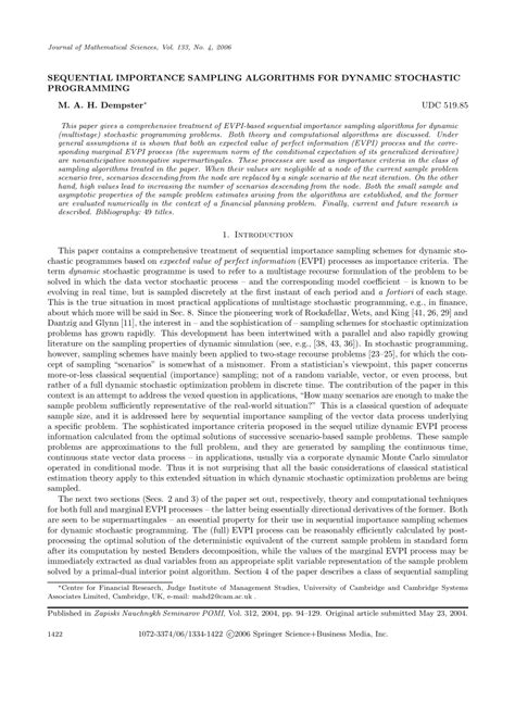 pdf sequential importance sampling algorithms for dynamic stochastic programming