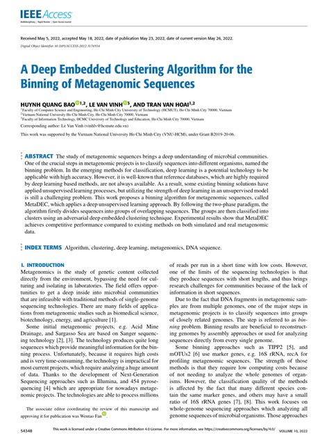 pdf a deep embedded clustering algorithm for the binning of metagenomic sequences