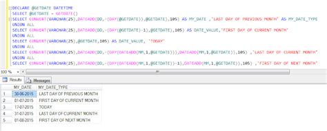 Find First And Last Day Of Current Month In SQL Server