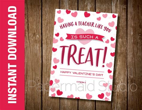 Printable Teacher Valentine Card Teacher Valentines Day Etsy