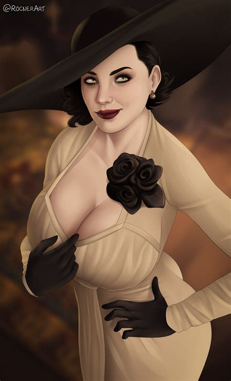 Rule 34 1girls Alcina Dimitrescu Black Hair Breasts Busty Capcom Cleavage Clothed Dress