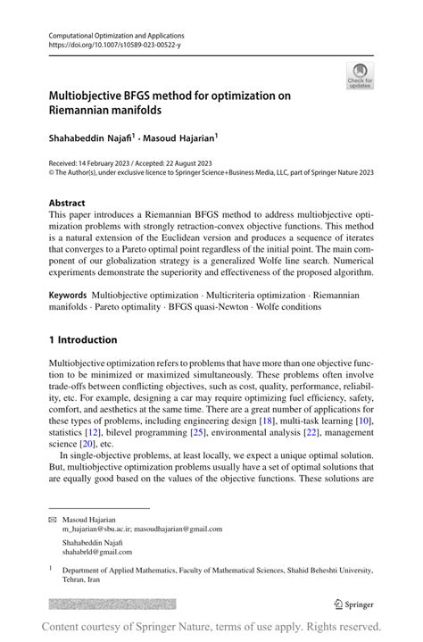multiobjective bfgs method for optimization on riemannian manifolds request pdf
