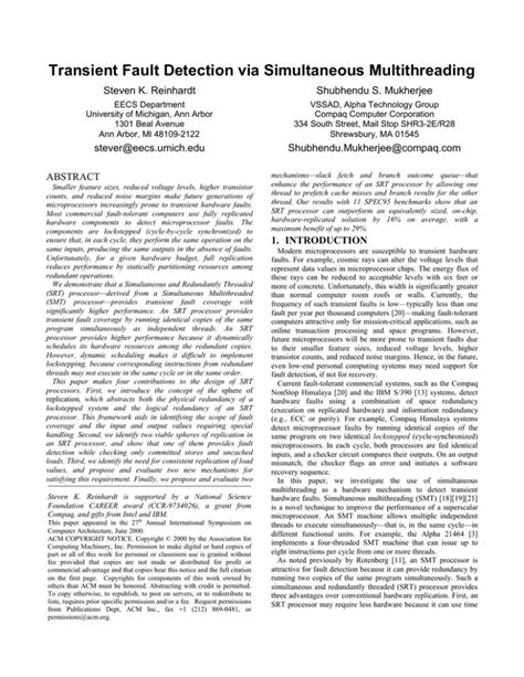 transient fault detection via simultaneous multithreading steven k reinhardt shubhendu s mukherjee