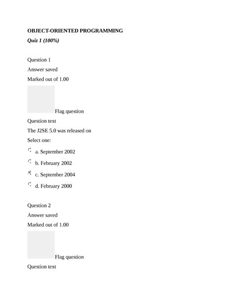 OOP Exams Answers OBJECT ORIENTED PROGRAMMING Quiz 1 100