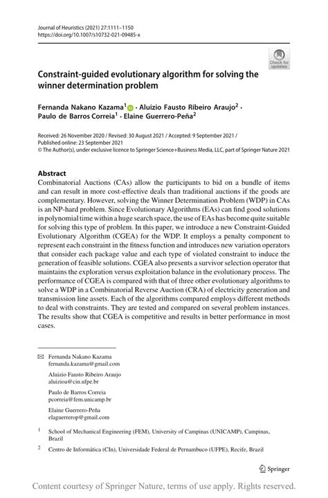 constraint guided evolutionary algorithm for solving the winner determination problem request pdf