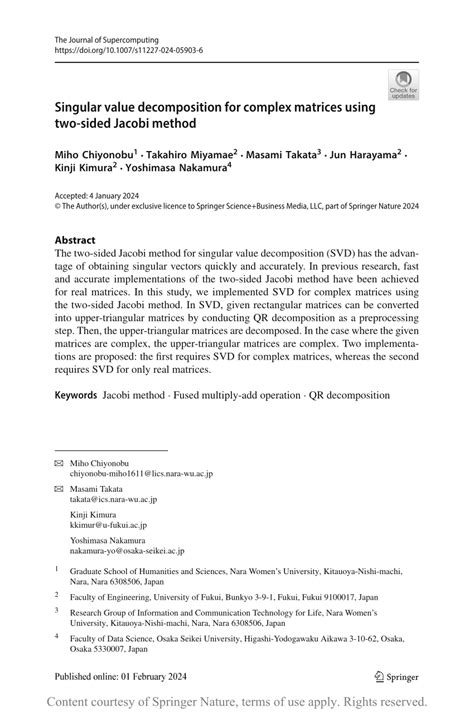 singular value decomposition for complex matrices using two sided jacobi method request pdf