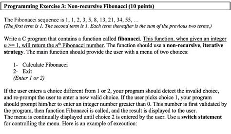 solved programming exercise 3 non recursive fibonacci 10