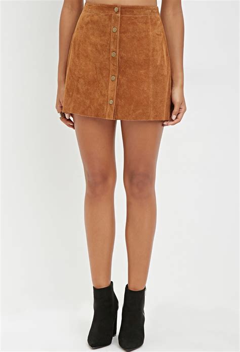 Forever 21 Genuine Suede Buttoned Skirt In Brown Tan Lyst