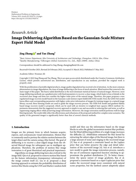 pdf image deblurring algorithm based on the gaussian scale mixture expert field model