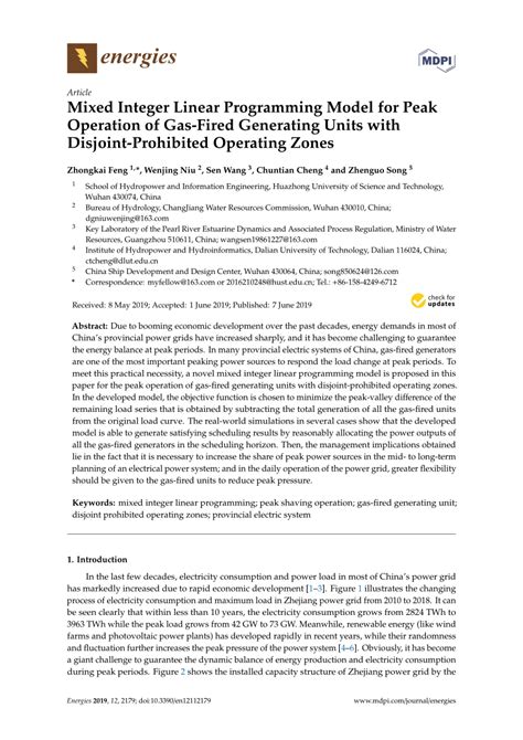pdf mixed integer linear programming model for peak operation of gas fired generating units