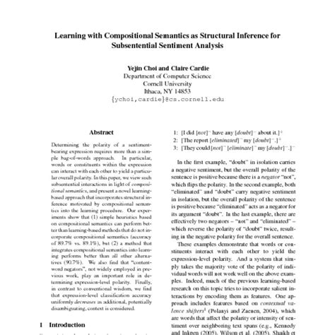 learning with compositional semantics as structural inference for subsentential sentiment