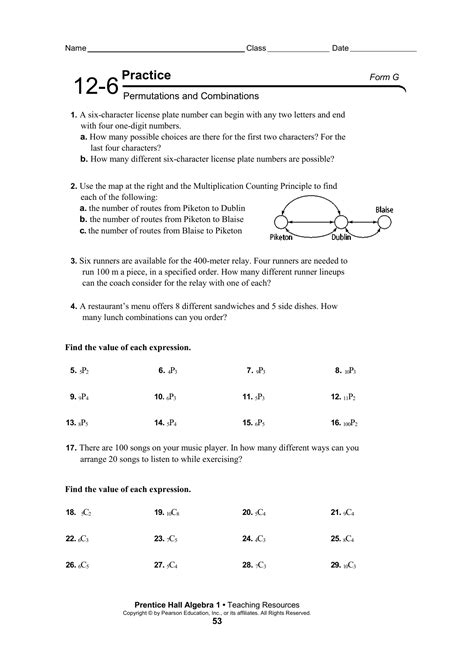 worksheet permutations and combinations