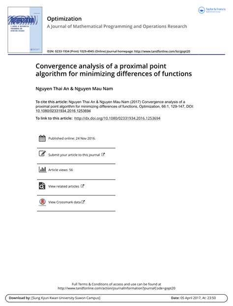 pdf convergence analysis of a proximal point algorithm for minimizing differences of functions