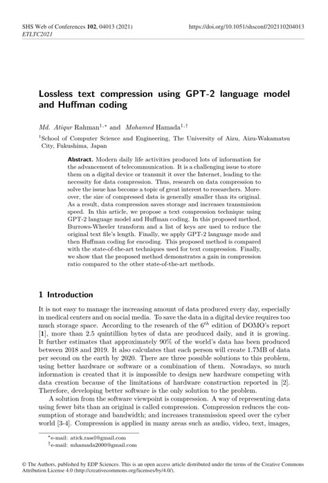 pdf lossless text compression using gpt 2 language model and huffman coding