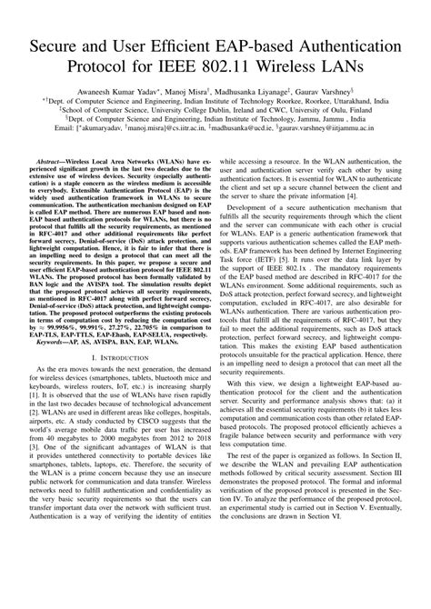 pdf secure and user efficient eap based authentication protocol for ieee 802 11 wireless lans