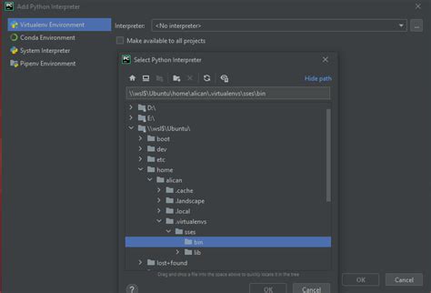 Pycharm Python Virtualenvs Bin Folder Does Not Have Python Stack