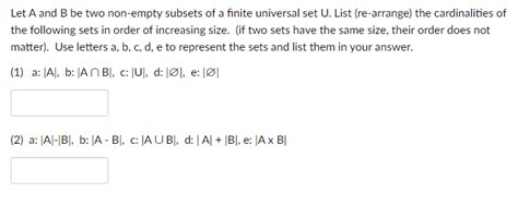 solved let a and b be two non empty subsets of a finite