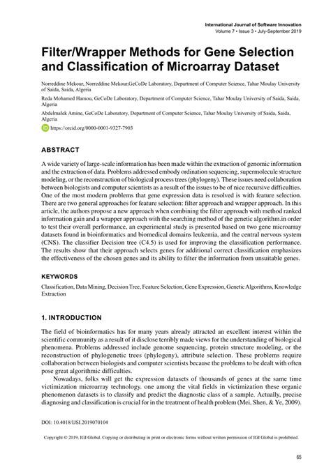pdf filter wrapper methods for gene selection and classification of microarray dataset