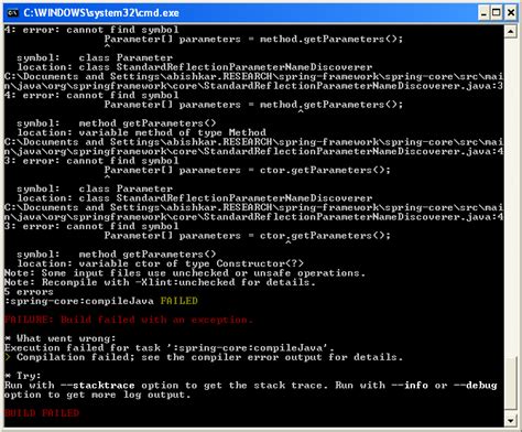 Build Failed Using Gradle For Spring Source Files Stack Overflow