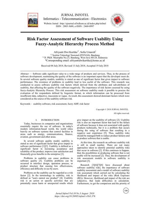 pdf risk factor assessment of software usability using fuzzy analytic hierarchy process method