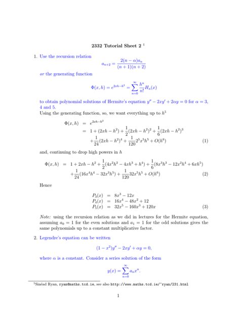 2332 tutorial sheet 2 1 use the recursion relation 2 n − α a