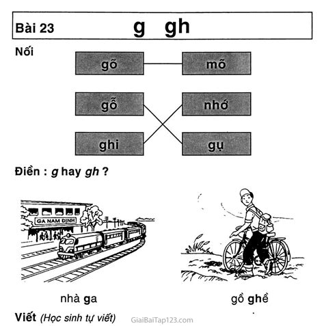Giải vở bài tập Tiếng Việt lớp 1 tập 1 Bài 23 g gh