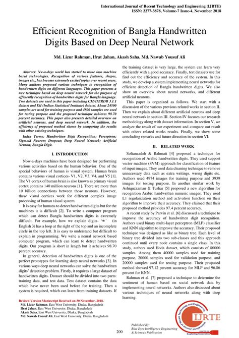 pdf efficient recognition of bangla handwritten digits based on deep neural network