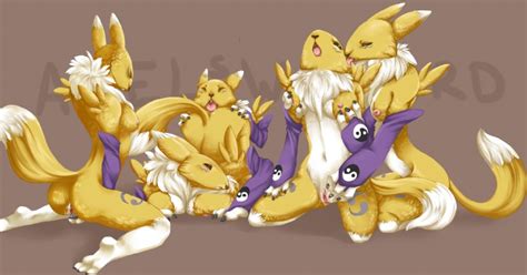 Rule 34 Anthro Ass Barefoot Breast Grab Breasts Color Digimon Female Female Only Fingering Fur