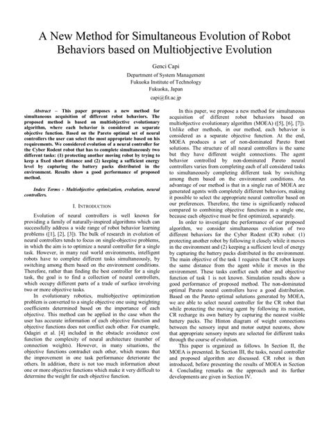 pdf a new method for simultaneous evolution of robot behaviors based on multiobjective evolution